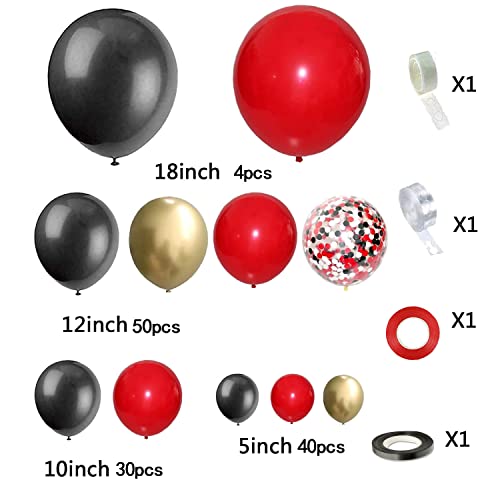 128PCS Black and Gold Red Balloons Garland Kit, 18" 12" 10" 5" Black Red Balloons, Metallic Gold Balloons Black Red Party Decorations Casino Theme Party Decorations, Birthday, Graduation Balloons