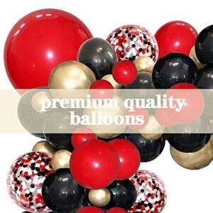 128PCS Black and Gold Red Balloons Garland Kit, 18" 12" 10" 5" Black Red Balloons, Metallic Gold Balloons Black Red Party Decorations Casino Theme Party Decorations, Birthday, Graduation Balloons