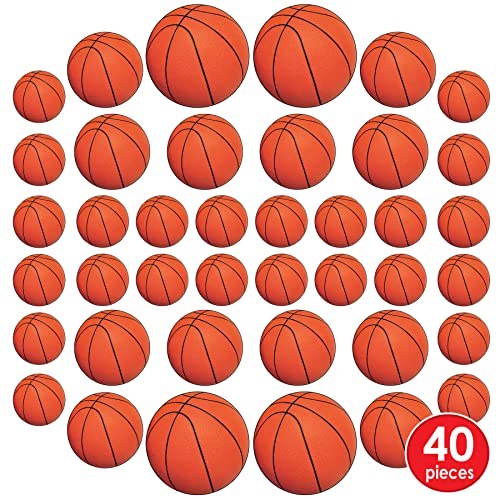 Beistle 40 Piece Printed Paper Basketball Cut Outs-Sports Theme Decorations for Birthday Party Supplies-Bulletin Board Classroom Décor, 4" - 12", Orange/Black