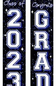 Graduation Party Decorations Blue and White Class of 2023 Graduation Hanging Porch Sign Congrats Banner for High School and College Graduation Party Decorations (Blue)