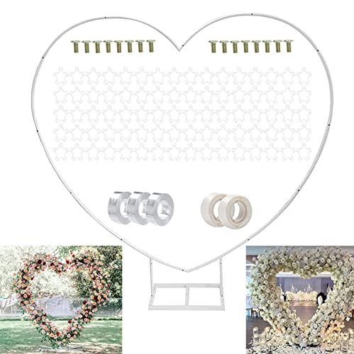 Φ 6.9ft(2.1M) Heart Shaped White Metal Balloon Arch Stand Frame Display Kit，Love Balloon Arch Frame for Proposal, Wedding , Valentine’s Day, Bridal, Birthday Party Decorations