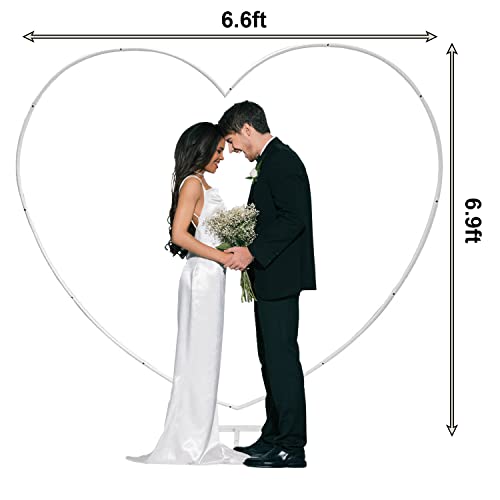 Φ 6.9ft(2.1M) Heart Shaped White Metal Balloon Arch Stand Frame Display Kit，Love Balloon Arch Frame for Proposal, Wedding , Valentine’s Day, Bridal, Birthday Party Decorations