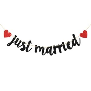 just married banner – wedding banner – wedding bridal shower bachelorette party decorations (black&red)