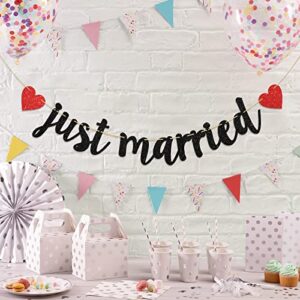 Just Married Banner - Wedding Banner - Wedding Bridal Shower Bachelorette Party Decorations (Black&Red)