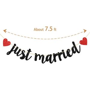 Just Married Banner - Wedding Banner - Wedding Bridal Shower Bachelorette Party Decorations (Black&Red)