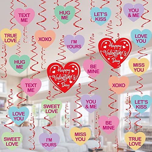 Valentine's Day Hanging Decorations - 36 PCS Valentine's Day Candy Hearts Swirl Ceiling Hanging Decoration - Conversation Hearts Decorations for Valentines Party