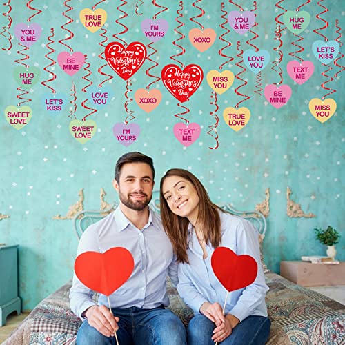 Valentine's Day Hanging Decorations - 36 PCS Valentine's Day Candy Hearts Swirl Ceiling Hanging Decoration - Conversation Hearts Decorations for Valentines Party