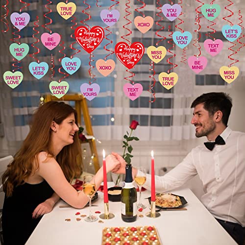 Valentine's Day Hanging Decorations - 36 PCS Valentine's Day Candy Hearts Swirl Ceiling Hanging Decoration - Conversation Hearts Decorations for Valentines Party