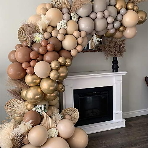 Macaroon Coffee color scheme Balloon Garland Arch Kit134pcs,Coffee Gray Balloons and Metallic Gold Balloons backdrop.Perfect for Birthday party Wedding Ceremony Baby Shower Graduation Engagement