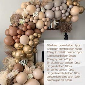 Macaroon Coffee color scheme Balloon Garland Arch Kit134pcs,Coffee Gray Balloons and Metallic Gold Balloons backdrop.Perfect for Birthday party Wedding Ceremony Baby Shower Graduation Engagement