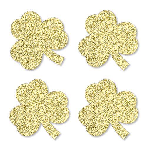 Gold Glitter Shamrocks - No-Mess Real Gold Glitter Cut-Outs - St. Patrick's Day Party Confetti - Set of 24