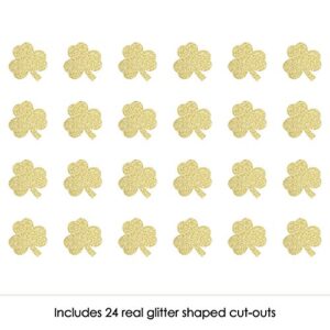 Gold Glitter Shamrocks - No-Mess Real Gold Glitter Cut-Outs - St. Patrick's Day Party Confetti - Set of 24