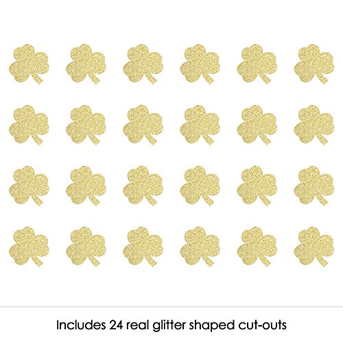 Gold Glitter Shamrocks - No-Mess Real Gold Glitter Cut-Outs - St. Patrick's Day Party Confetti - Set of 24