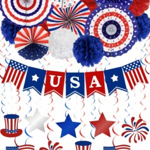 MZ.ogm Fourth of July Decorations Patriotic Day Party Decorations USA Banner 4th of July Decor Veterans Day Decorations Red White & Blue Memorial Day Decorations