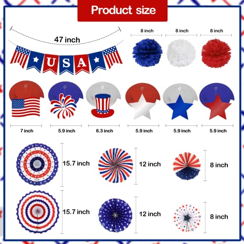 MZ.ogm Fourth of July Decorations Patriotic Day Party Decorations USA Banner 4th of July Decor Veterans Day Decorations Red White & Blue Memorial Day Decorations