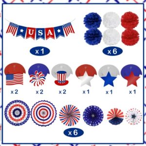 MZ.ogm Fourth of July Decorations Patriotic Day Party Decorations USA Banner 4th of July Decor Veterans Day Decorations Red White & Blue Memorial Day Decorations