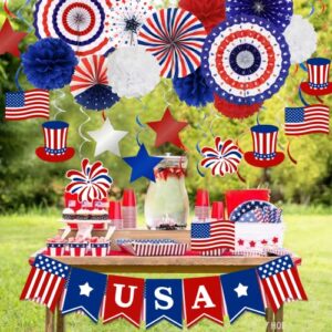 MZ.ogm Fourth of July Decorations Patriotic Day Party Decorations USA Banner 4th of July Decor Veterans Day Decorations Red White & Blue Memorial Day Decorations