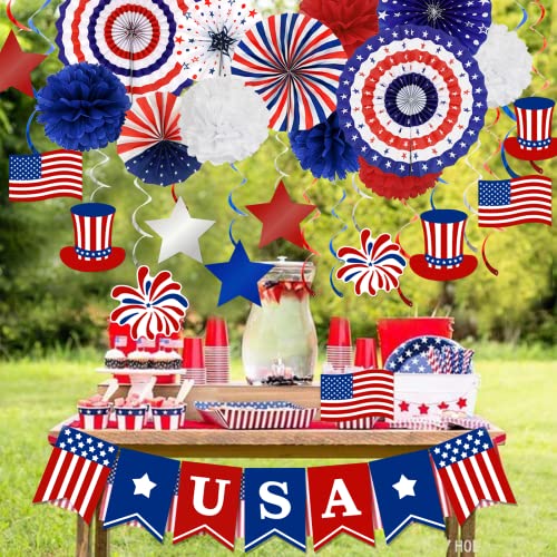 MZ.ogm Fourth of July Decorations Patriotic Day Party Decorations USA Banner 4th of July Decor Veterans Day Decorations Red White & Blue Memorial Day Decorations