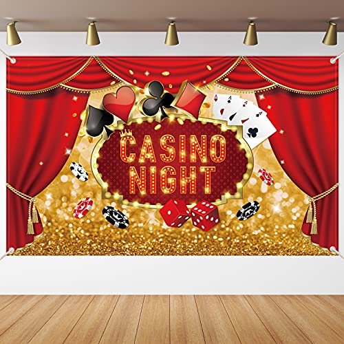 Casino Night Theme Party Decorations Backdrop Las Vegas Gold Glitter Banner Bokeh Photo Background Large Size Casino Birthday Party Supplies Decor