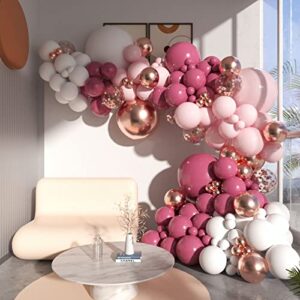 124pcs rose and pink balloon garland kit, dusty rose pink balloons white balloon metallic rose gold confetti balloon for wedding bridal shower baby shower party decoration