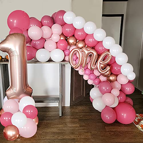 124PCS Rose and Pink Balloon Garland Kit, Dusty Rose Pink Balloons White Balloon Metallic Rose Gold Confetti Balloon for Wedding Bridal Shower Baby Shower Party Decoration