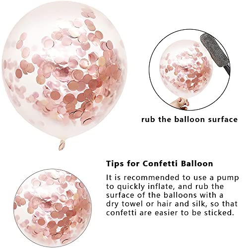 124PCS Rose and Pink Balloon Garland Kit, Dusty Rose Pink Balloons White Balloon Metallic Rose Gold Confetti Balloon for Wedding Bridal Shower Baby Shower Party Decoration