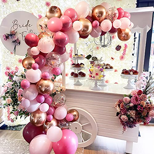 124PCS Rose and Pink Balloon Garland Kit, Dusty Rose Pink Balloons White Balloon Metallic Rose Gold Confetti Balloon for Wedding Bridal Shower Baby Shower Party Decoration