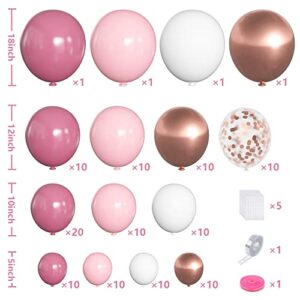 124PCS Rose and Pink Balloon Garland Kit, Dusty Rose Pink Balloons White Balloon Metallic Rose Gold Confetti Balloon for Wedding Bridal Shower Baby Shower Party Decoration