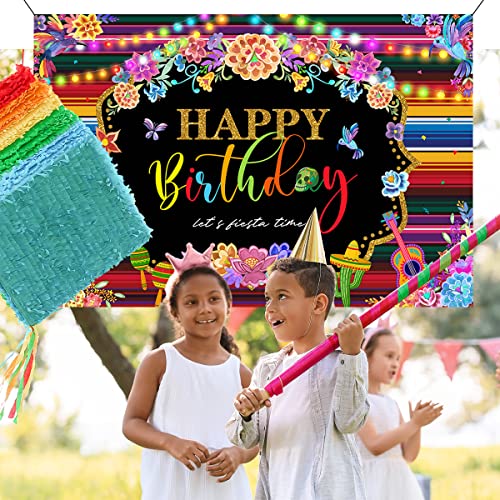 Mexican Birthday Party Decorations-Fiesta Theme Happy Birthday Backdrop Cinco De Mayo Vinyl Background Banner Mexican Party Supplies