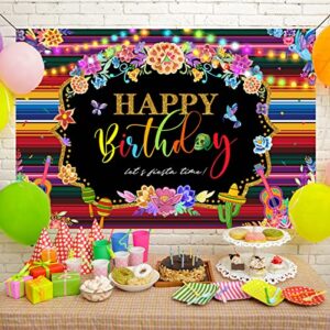 Mexican Birthday Party Decorations-Fiesta Theme Happy Birthday Backdrop Cinco De Mayo Vinyl Background Banner Mexican Party Supplies