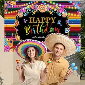 Mexican Birthday Party Decorations-Fiesta Theme Happy Birthday Backdrop Cinco De Mayo Vinyl Background Banner Mexican Party Supplies