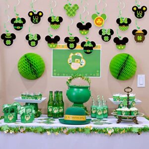 Eartim 30Pcs St.Patrick's Day Mouse Inspired Hanging Swirls Decorations, Green Shamrock Clover Ceiling Foil Swirl Whirl for Irish St Patrick Party Lucky Day Decoration Favor Supplies Home Office Decor