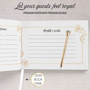 B&F Guest Book for Wedding, Guest Book Wedding Reception with Gold Diamond Crystal Pen with Holder, 9" x 6" White Polaroid Guest Book with 60 Sheets (120 Pages)