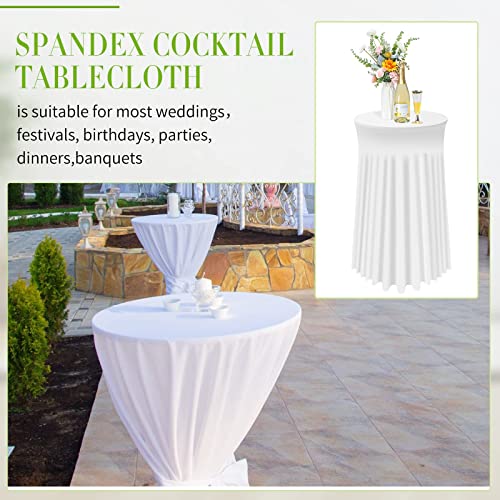 Tegeme 4 Packs Round Spandex Cocktail Tablecloths with Skirt Table Cover Stretch Square Tablecloth for Fitted High Top Bar Wedding Party Banquet (White, 32 x 43 Inch)