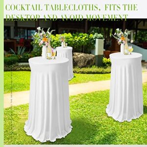 Tegeme 4 Packs Round Spandex Cocktail Tablecloths with Skirt Table Cover Stretch Square Tablecloth for Fitted High Top Bar Wedding Party Banquet (White, 32 x 43 Inch)