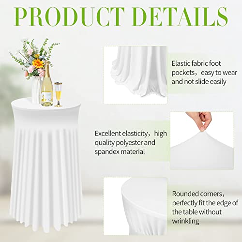 Tegeme 4 Packs Round Spandex Cocktail Tablecloths with Skirt Table Cover Stretch Square Tablecloth for Fitted High Top Bar Wedding Party Banquet (White, 32 x 43 Inch)