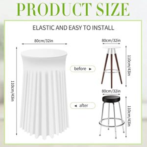 Tegeme 4 Packs Round Spandex Cocktail Tablecloths with Skirt Table Cover Stretch Square Tablecloth for Fitted High Top Bar Wedding Party Banquet (White, 32 x 43 Inch)