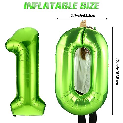 40 Inches Green Number Digital Balloons Large Aluminum Foil Numeral Balloon for Birthday Anniversary Wedding Engagement Bridal Shower Party Photo Props (Green 10)