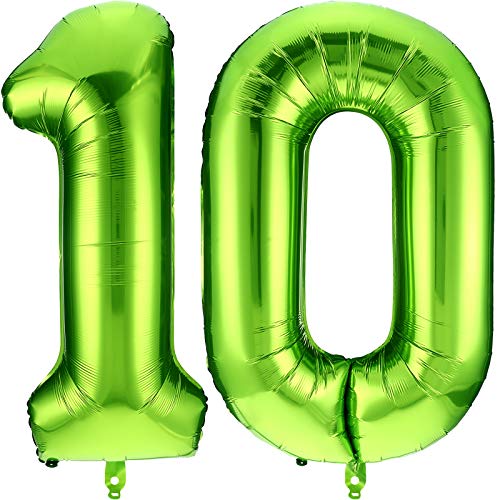 40 Inches Green Number Digital Balloons Large Aluminum Foil Numeral Balloon for Birthday Anniversary Wedding Engagement Bridal Shower Party Photo Props (Green 10)