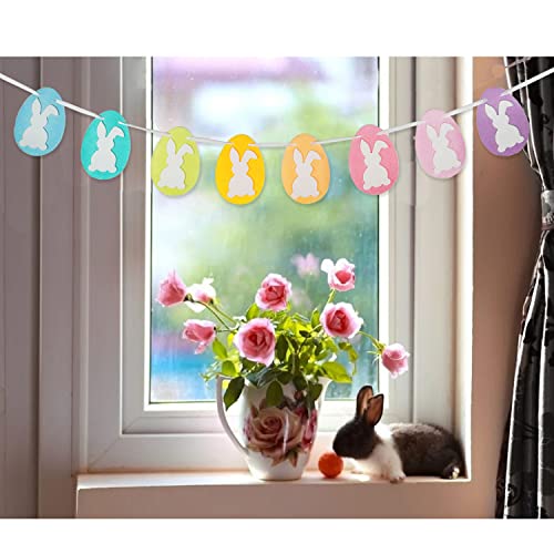 Easter Banner Decoration Happy Easter Garland, Easter Egg Bunny Bunting Flag Farmhouse Banner Spring Themed Party Favors Supplies, CHEFAN Happy Easter Day Home Decor for Mantle Fireplace