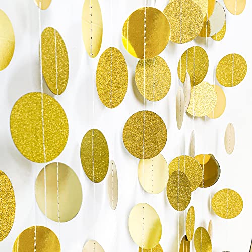 MIAHART 52 Feet Circle Dots Gold Circle Garlands Glitter Gold Decorations Party Garland Hanging Banner Decor for Birthday Baby Shower Wedding Christmas Party