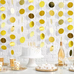 MIAHART 52 Feet Circle Dots Gold Circle Garlands Glitter Gold Decorations Party Garland Hanging Banner Decor for Birthday Baby Shower Wedding Christmas Party