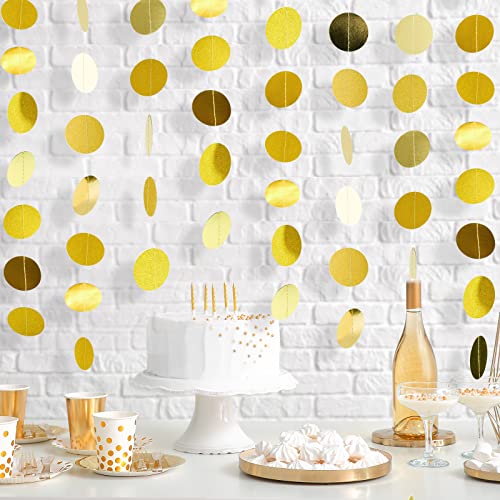 MIAHART 52 Feet Circle Dots Gold Circle Garlands Glitter Gold Decorations Party Garland Hanging Banner Decor for Birthday Baby Shower Wedding Christmas Party