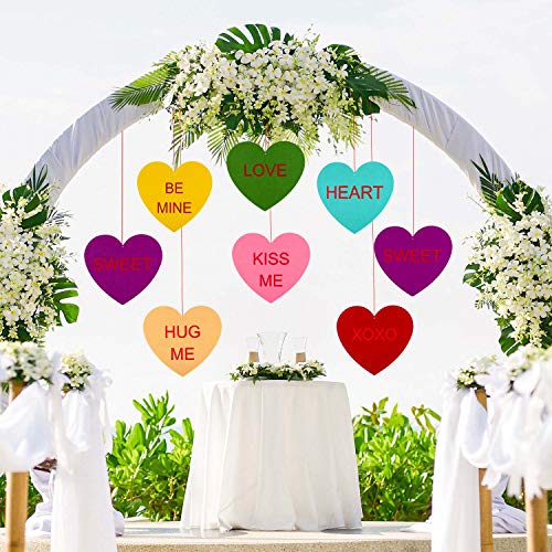 Whaline 14 Pcs Valentine's Day Heart Hanging Decorations, Hanging Candy Heart Felt Garland, Yard Sign Outdoor Lawn Decoration, for Indoor Window Decoration Wedding and Party Supplies