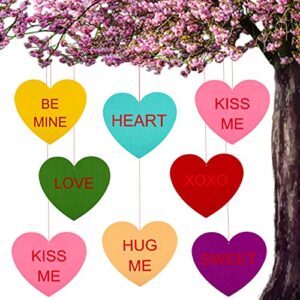 Whaline 14 Pcs Valentine's Day Heart Hanging Decorations, Hanging Candy Heart Felt Garland, Yard Sign Outdoor Lawn Decoration, for Indoor Window Decoration Wedding and Party Supplies