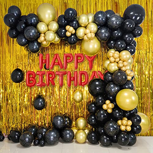 Black Gold Confetti Balloons 50 Pack 12 inch Black and Gold Metallic Latex Balloons with 1 Rolls of Ribbon for Birthday Graduation Celebration Party Decorations.