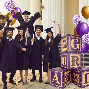 Purple and Gold Graduation Card Box-Set of 4 Graduation Balloon Boxes with "GRAD" and"CLASS OF 2023" Letters Graduation Boxs for High School College Graduation Party Decorations Supplies