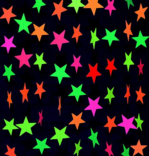 Midnight Glo Black Light Party Supply 78ft Neon Star Garland Hanging Decorations for Birthday Party Wedding Decorations Black Light Reactive UV Glow Party (6 Pack)