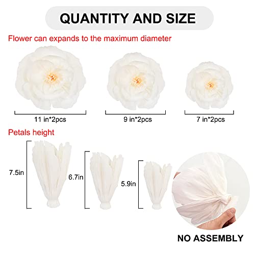 BEISHIDA 6 Pieces Paper Flower Decoration Supplies for Party Decoration, Wedding Decoration, Background Wall, Room Decoration, Bridal Shower, Baby Shower (White)