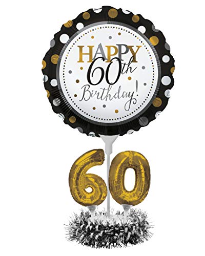 Creative Converting Happy 60th Birthday Balloon Centerpiece Black and Gold for Milestone Birthday - 317308